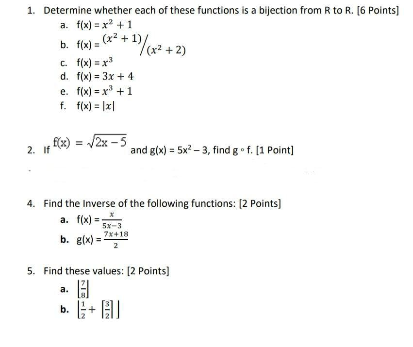 Solved 1 Determine Whether Each Of These Functions Is A