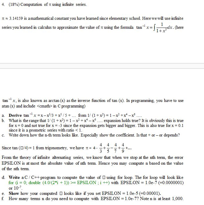 (1890) Computation of π using infinite series 4. | Chegg.com
