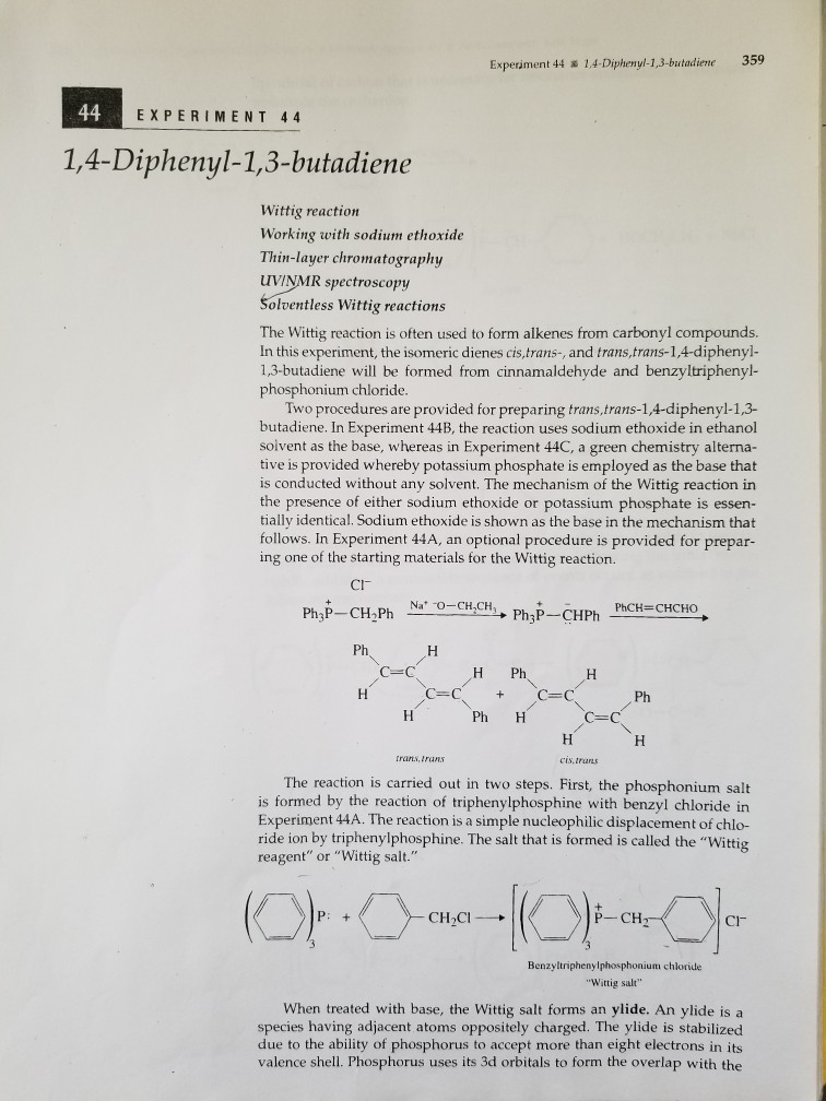 Solved Experiment 44 14-Diphenyl-1,3-butadiene 359 | Chegg.com
