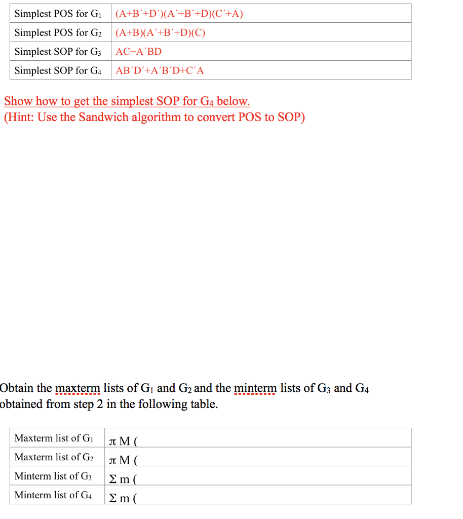 Solved Obtain the maxterm lists of G1 and G2 and the minterm | Chegg.com