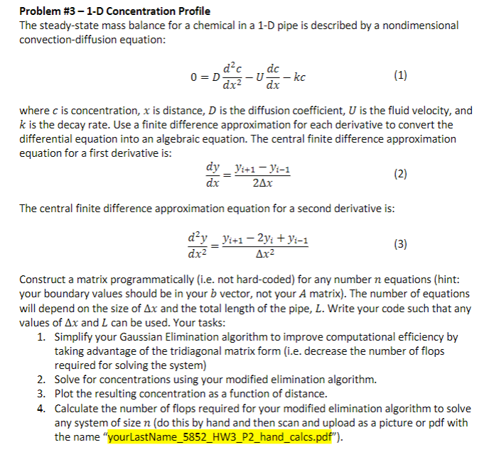 Solved Problem \#3-1-D Concentration Profile The | Chegg.com