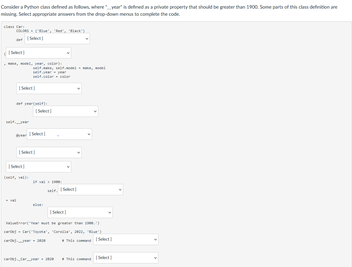 Solved Consider a Python class defined as follows, where | Chegg.com