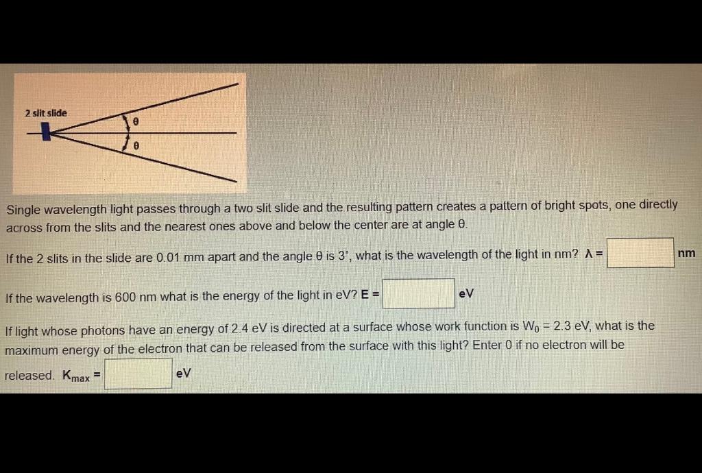 Solved Single wavelength light passes through a two slit | Chegg.com