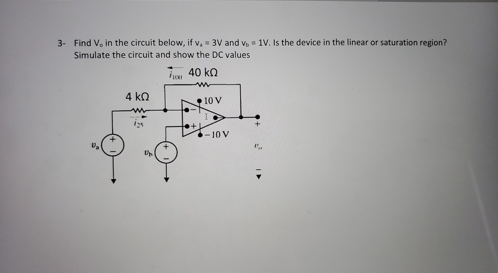 Solved 3- Find V. in the circuit below, if va = 3V and Vb = | Chegg.com