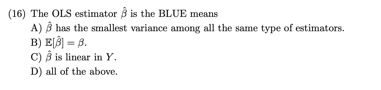 Solved 13 The Variance Of The Ols Estimator B1 For The
