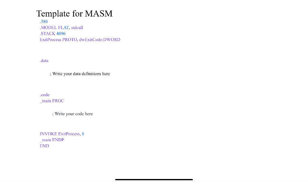 Template for MASM .386 .MODEL FLAT, sidcall STACK | Chegg.com