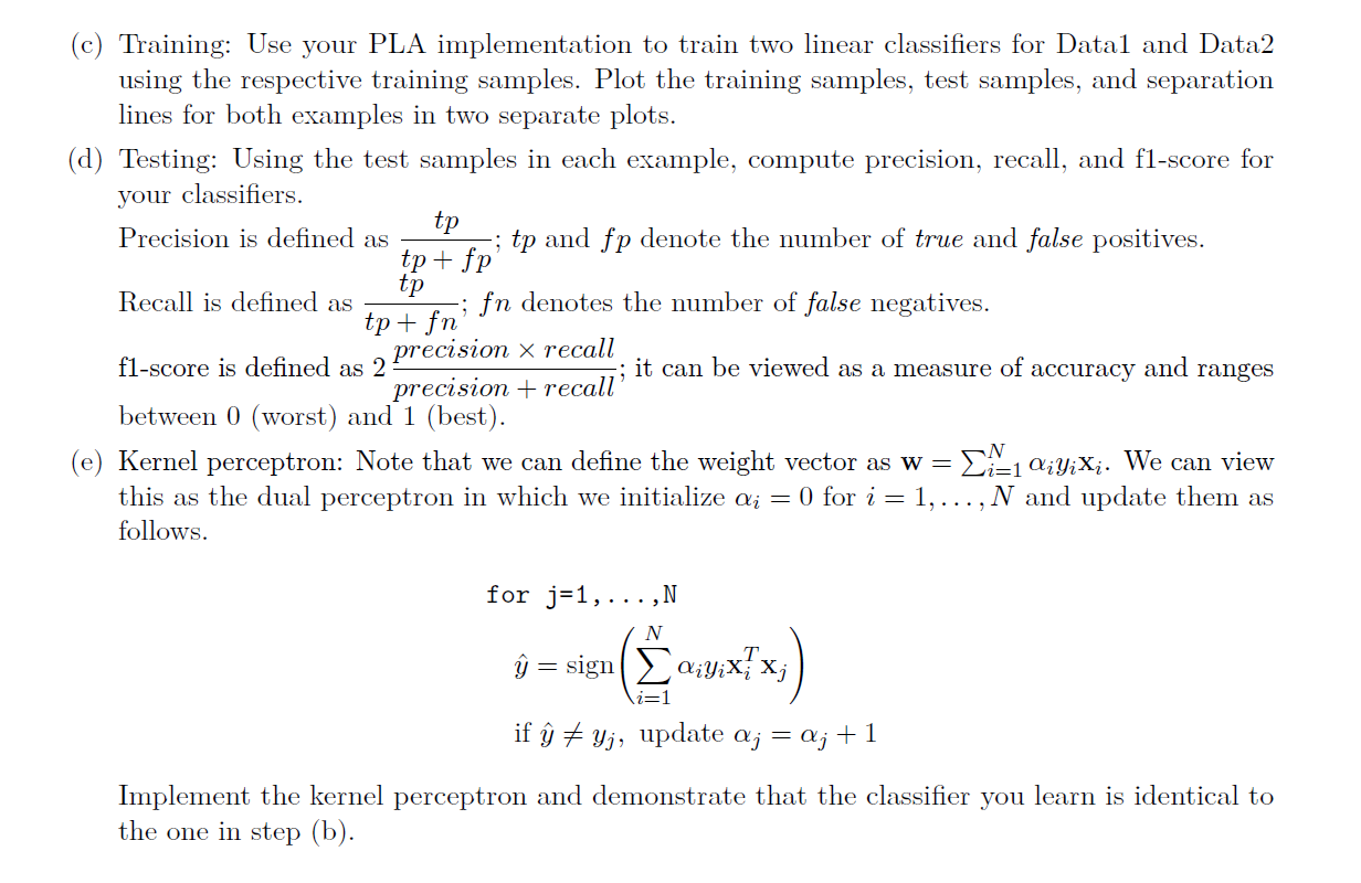 H2.2 Perceptron learning algorithm (PLA) and kernel | Chegg.com