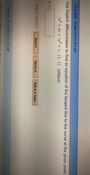 Solved -/1 points SCalcET8 3.5.511.XP Use implicit | Chegg.com