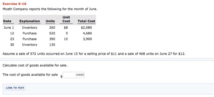 Solved Exercise 6-16 Moath Company reports the following for | Chegg.com