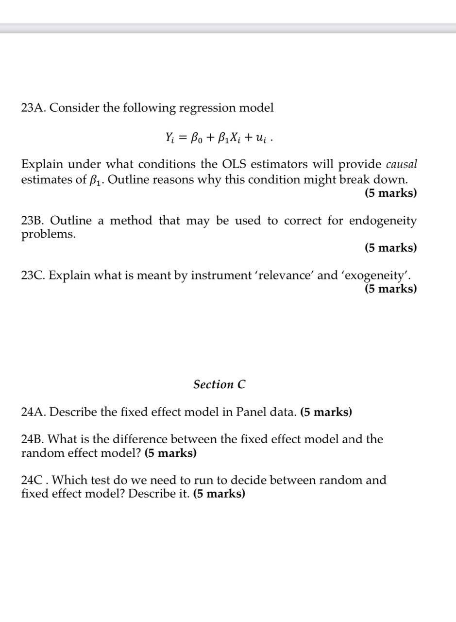 Solved 23A. Consider the following regression model | Chegg.com