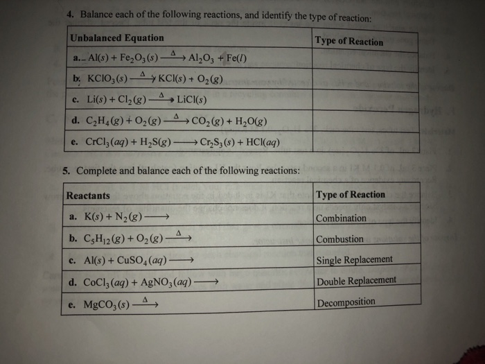 Solved 4. Balance each of the following reactions, and | Chegg.com