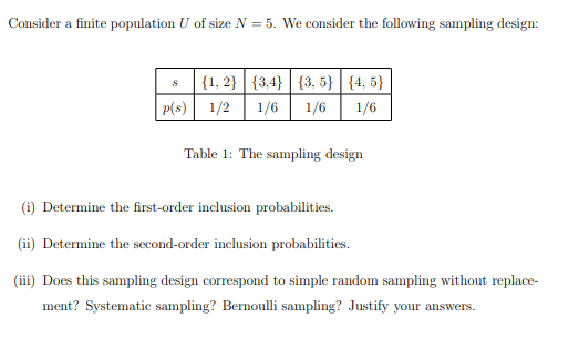 Solved Consider a finite population U of size N=5. We | Chegg.com