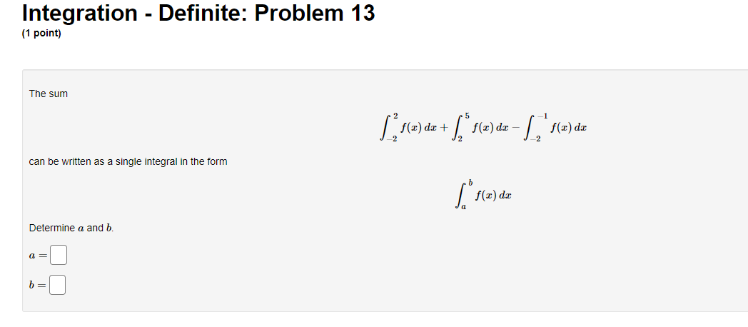 Solved Integration - Definite: Problem 3 (1 point) Evaluate | Chegg.com