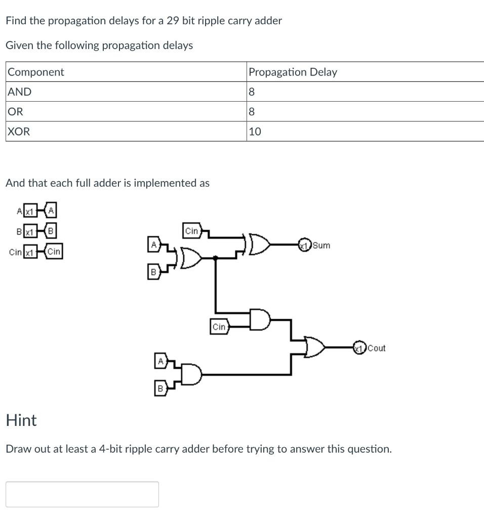 Solved Find the propagation delays for a 29 bit ripple carry | Chegg.com