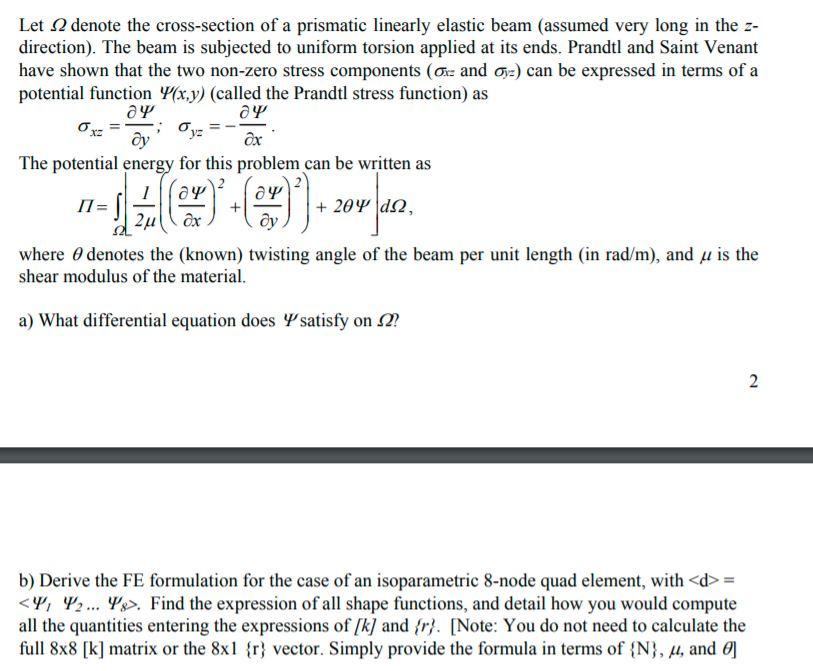 Solved Let 2 denote the cross-section of a prismatic | Chegg.com