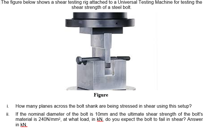 Solved The figure below shows a shear testing rig attached | Chegg.com