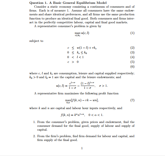 Solved Question 1. A Basic General Equilibrium Model | Chegg.com