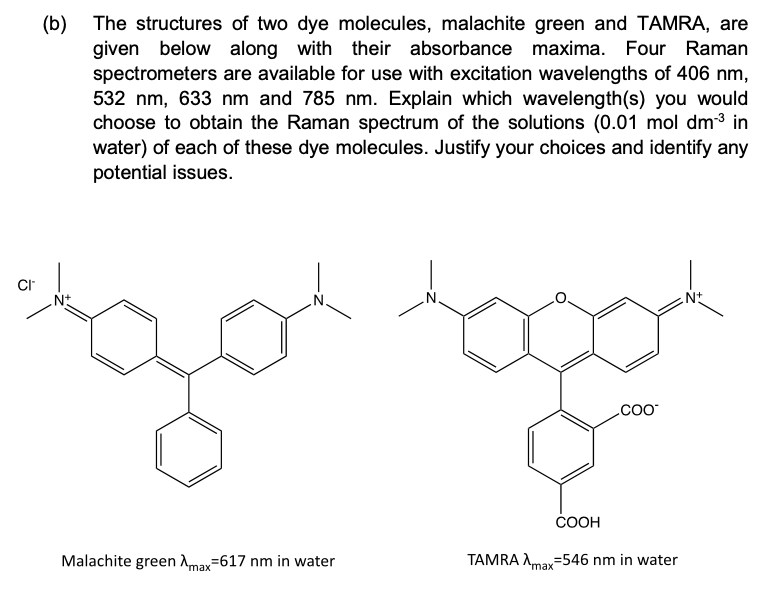 Solved (b) The structures of two dye molecules, malachite | Chegg.com