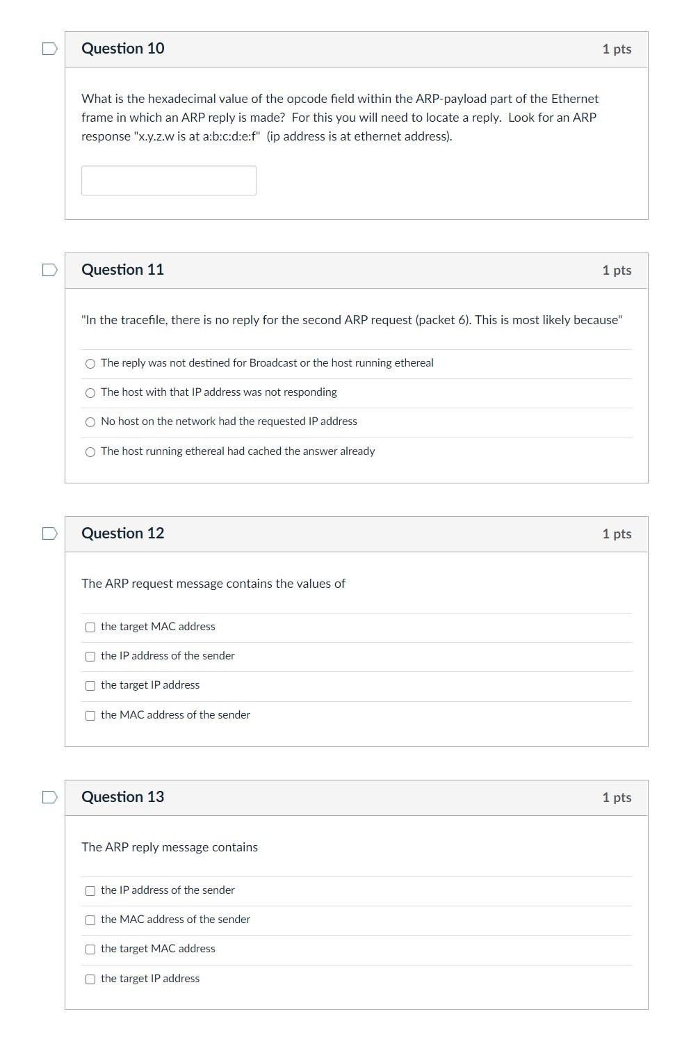 Solved Question 7 1 pts 2. The Address Resolution Protocol | Chegg.com