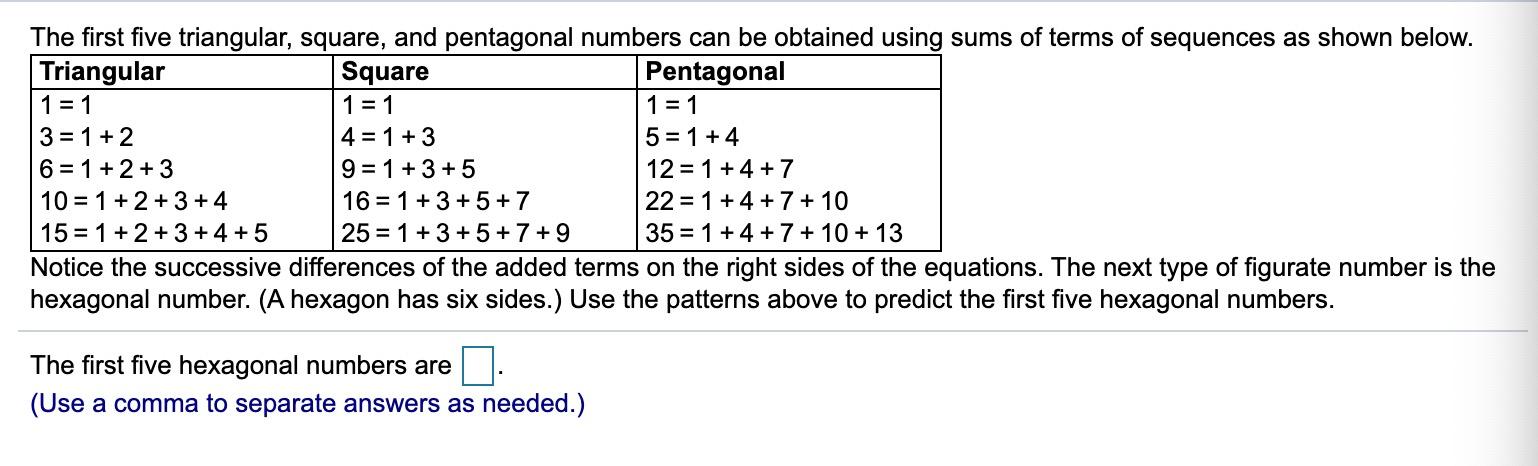 Solved The first five triangular, square, and pentagonal | Chegg.com