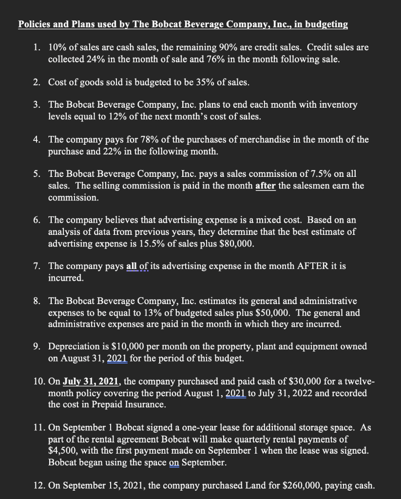 Excel #3 Comprehensive Budgeting Problem Fall 2022 | Chegg.com