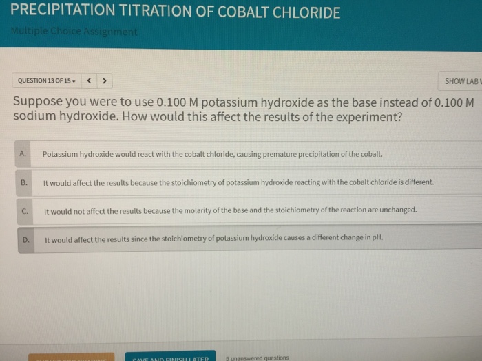 Solved PRECIPITATION TITRATION OF COBALT CHLORIDE QUESTION | Chegg.com