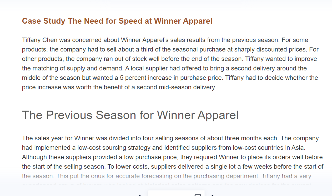 Solved Case Study The Need for Speed at Winner Apparel | Chegg.com