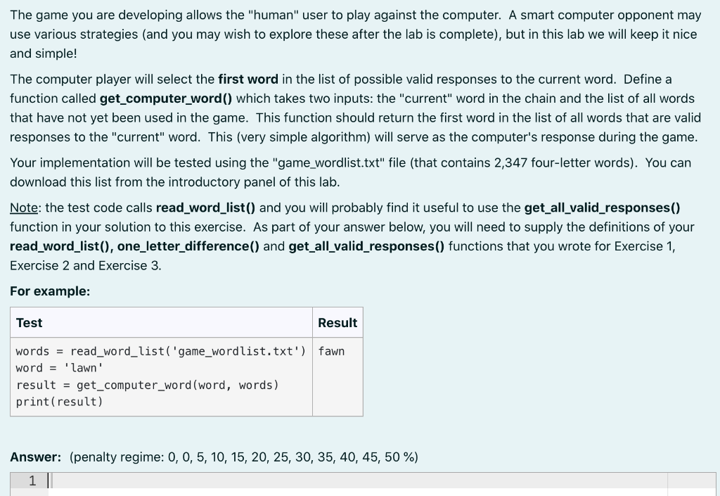 The game you are developing allows the "human" user | Chegg.com