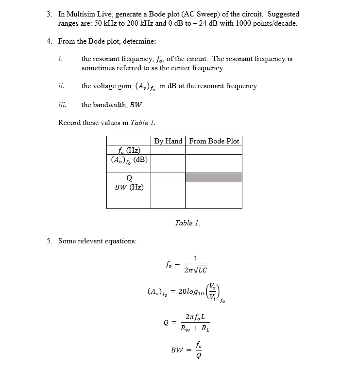 Solved 3. In Multisim Live, generate a Bode plot (AC Sweep) | Chegg.com