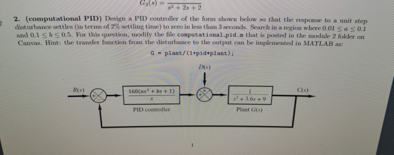 Solved 2. (computational PID) Design a PID controller of the | Chegg.com