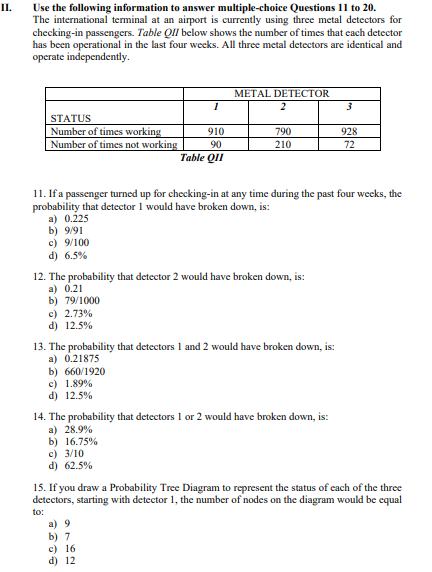 Solved IL. Use the following information to answer | Chegg.com