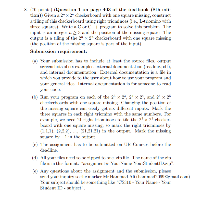 Solved (70 points) (Question 1 on page 403 of the textbook | Chegg.com