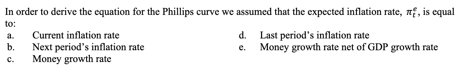 Solved In order to derive the equation for the Phillips | Chegg.com