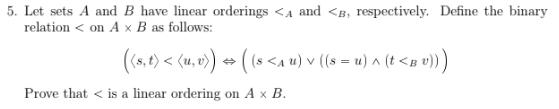 Solved Set Theory Problem: Note: Linear order is sometimes | Chegg.com