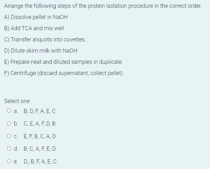 Solved Arrange the following steps of the protein isolation | Chegg.com