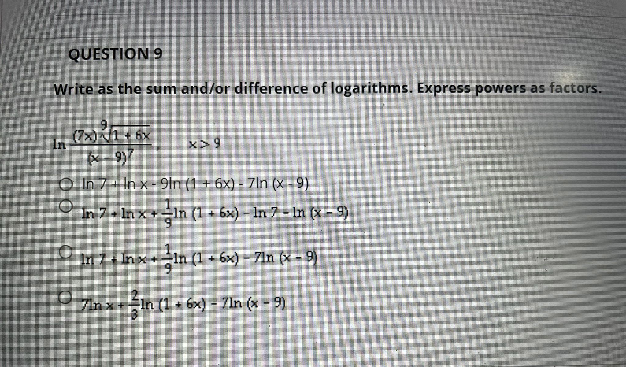 Solved Write as the sum and/or difference of logarithms. | Chegg.com