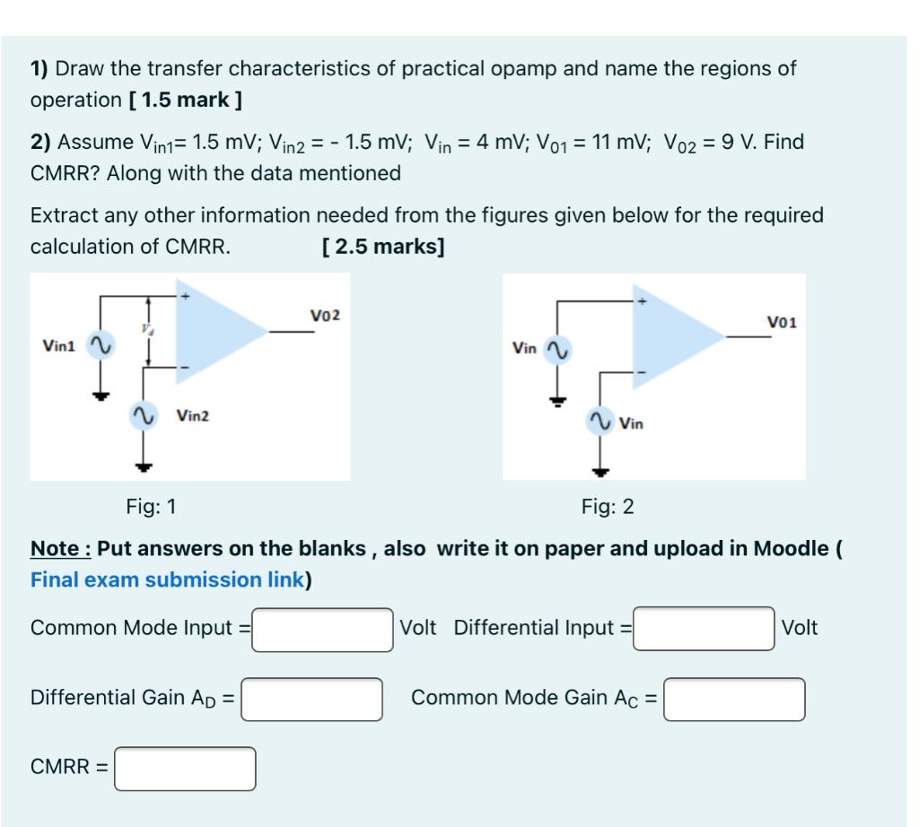 Solved 1) Draw the transfer characteristics of practical | Chegg.com