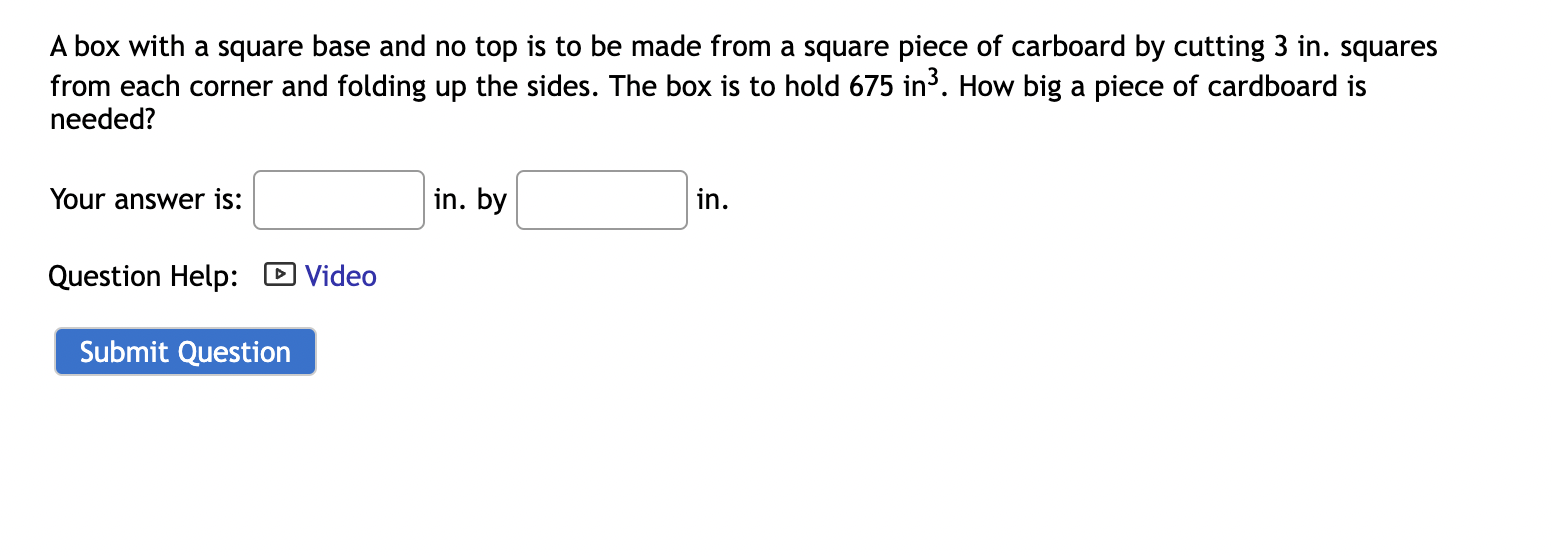 Solved A box with a square base and no top is to be made | Chegg.com