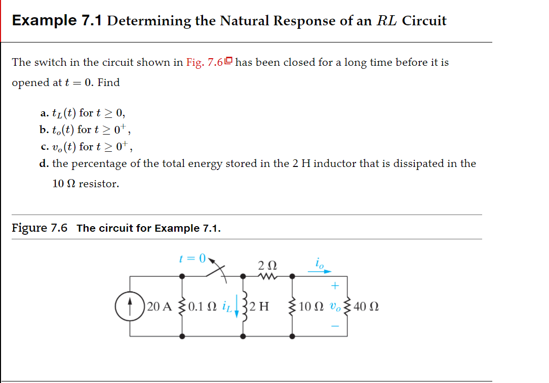Solved Example 7.1 Determining the Natural Response of an RL | Chegg.com