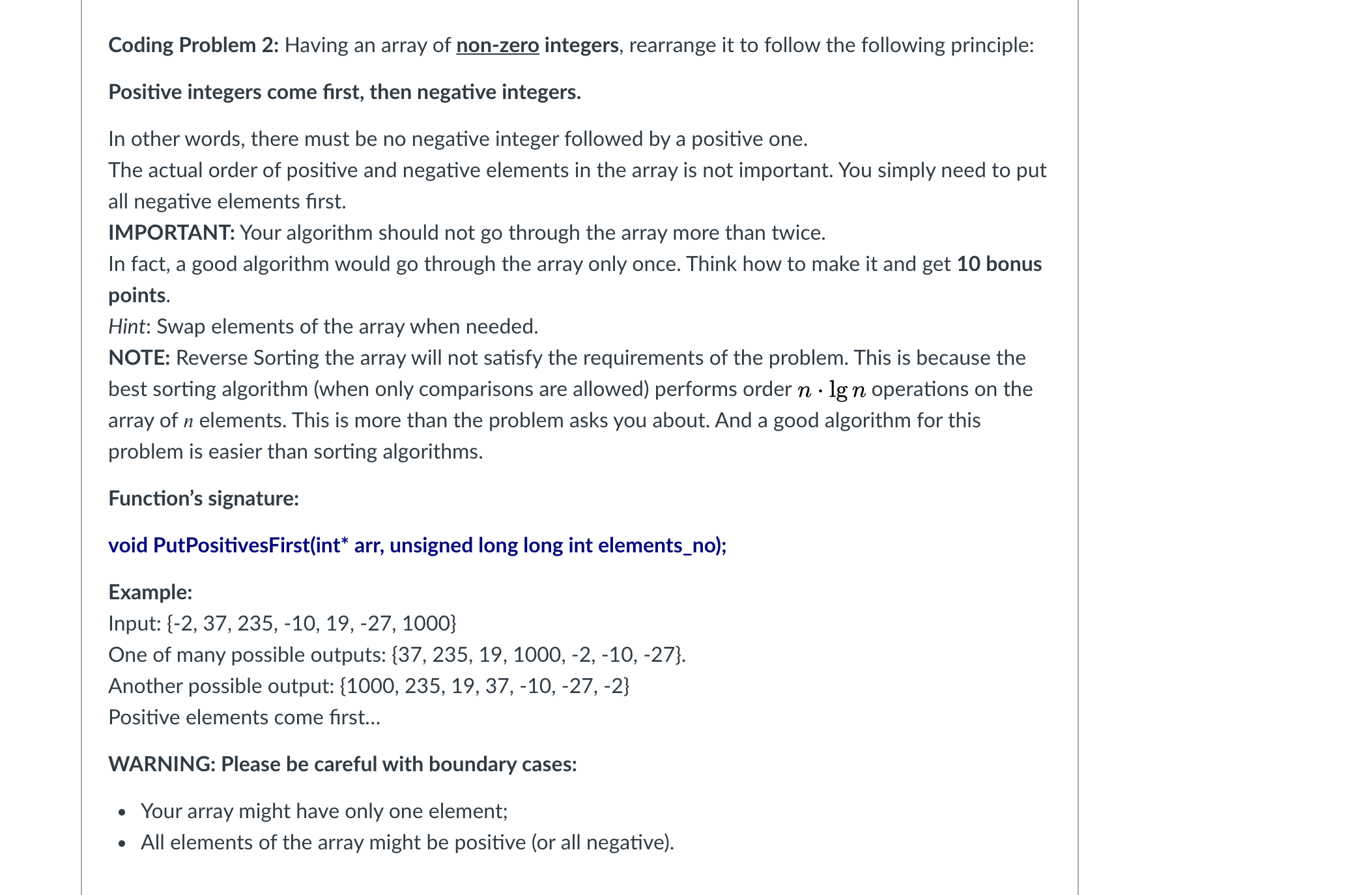 Solved Coding Problem 2: Having an array of non-zero | Chegg.com
