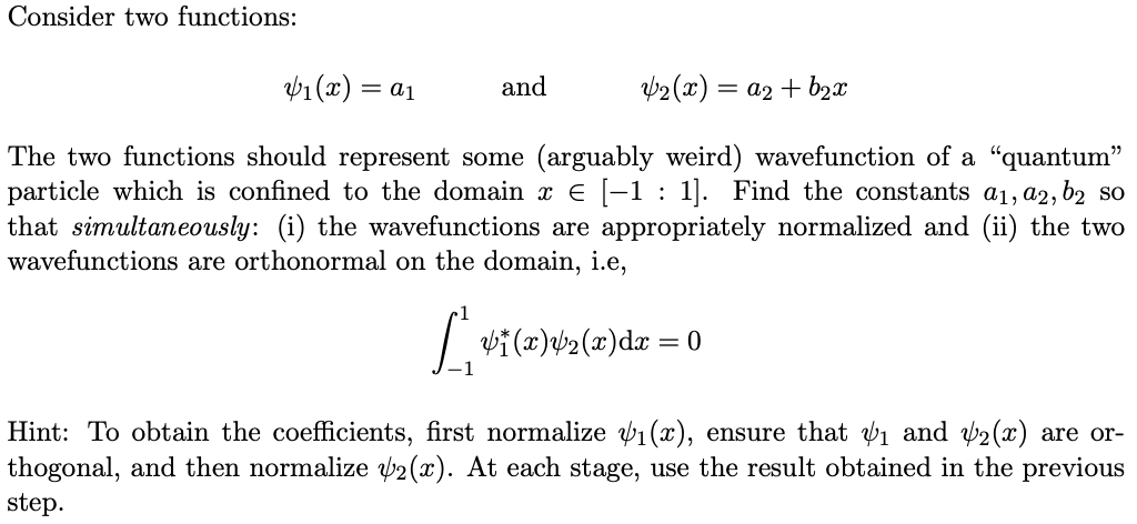 Solved Consider two functions: V1(x) = a1 and 42(x) = a2 + | Chegg.com