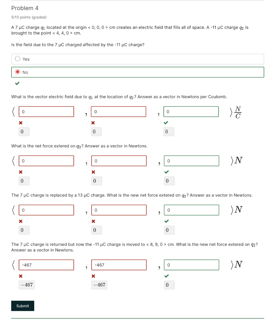 Solved Problem 4 5/13 points (graded) A 7 C charge q1 | Chegg.com