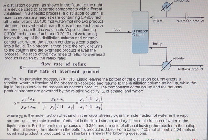 Solved A distillation column, as shown in the figure to the | Chegg.com