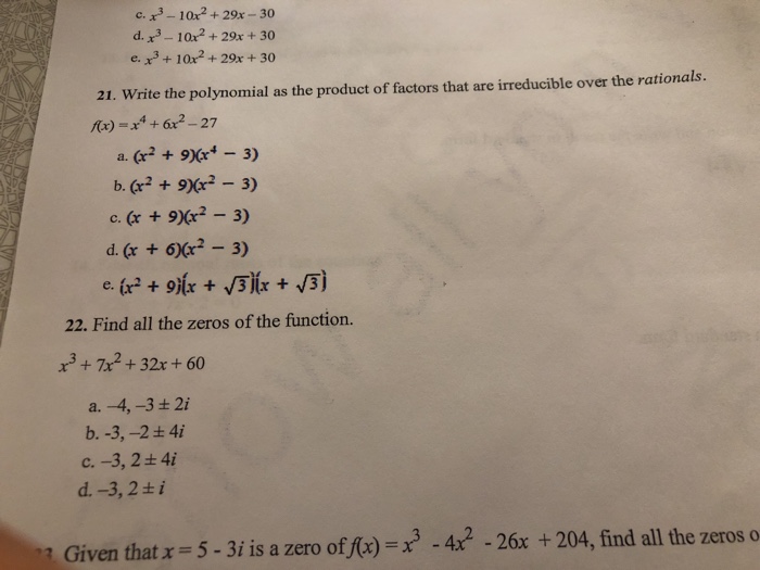 Solved c. 3-10x2+29x-30 d. 3-1x2+29x +30 e. 310x2+29x+30 21. | Chegg.com