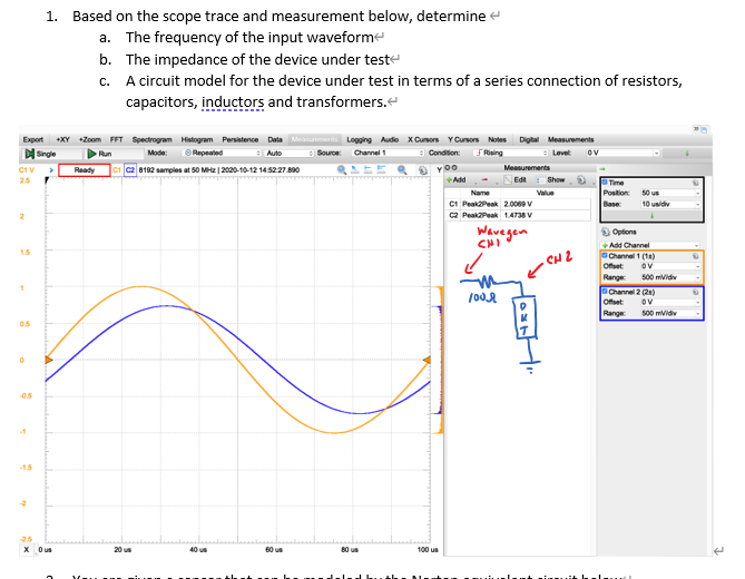 Solved 1. Based on the scope trace and measurement below, | Chegg.com
