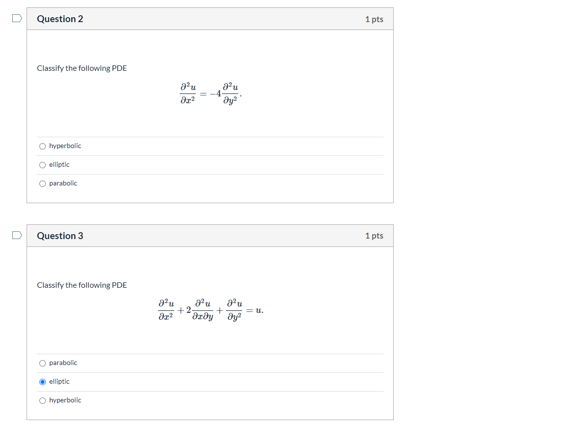 Solved Question 1 1 pts Classify the following PDE a2u ar2 4 | Chegg.com