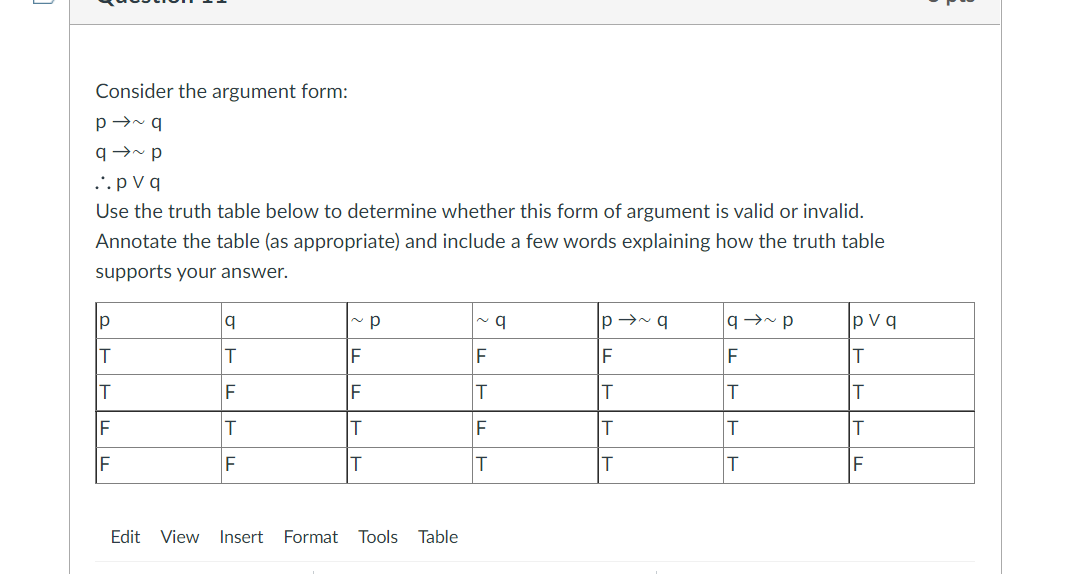 Solved Consider the argument form: p> qp ..pva Use the truth | Chegg.com