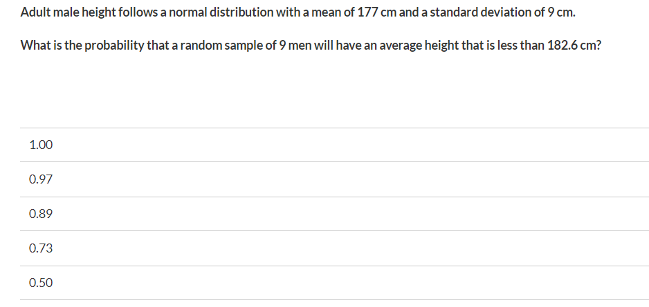 Solved Adult male height follows a normal distribution with | Chegg.com