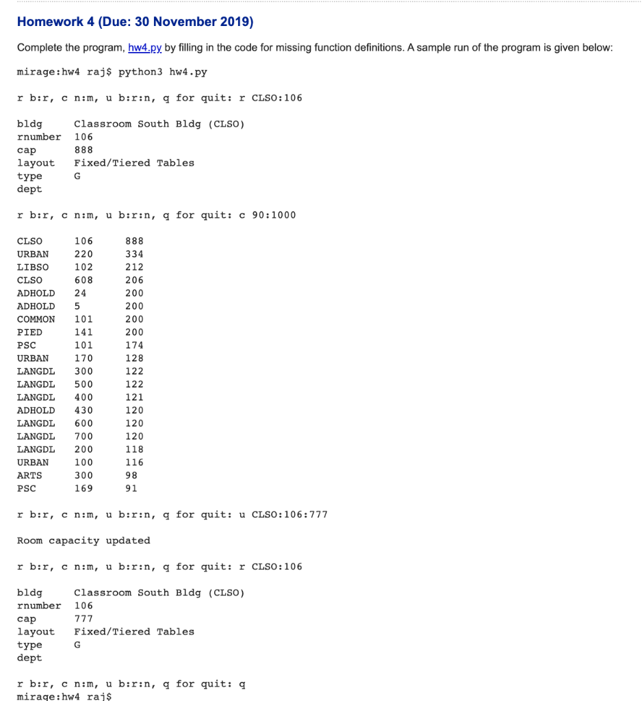 This is a intro to python/sql class. Hw4.py import | Chegg.com