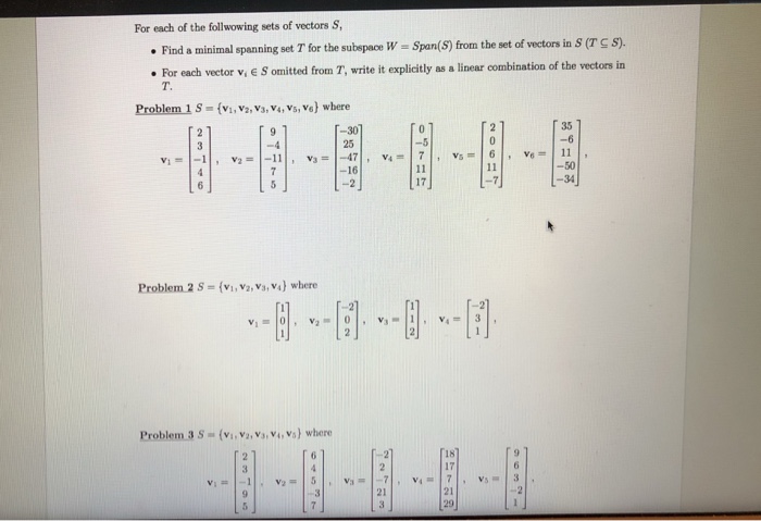 Solved Find the minimal spanning set T for the subspace | Chegg.com